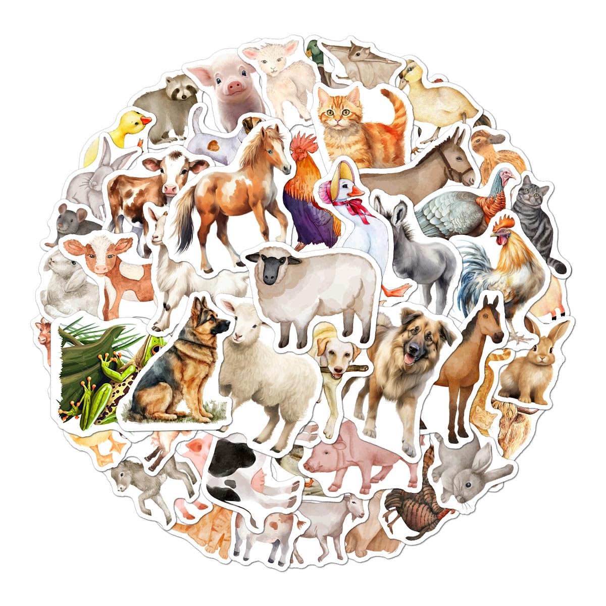 Pack 50 Pcs Farm Animal Stickers for Water Bottles Waterproof Laptop Luggage Computer Scrapbooking Teens Adults Girls Boys Cute Funny Aesthetic Sticker Packs Small Vinyl Decals