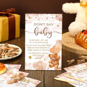 Patelai 321 Pcs Baby Shower Games Supplies, 5 Sets (50 Cards Each) Activities Cards with 20 Pencils 1 Don't Say Baby Sign 50 Clothespin(Brown Bear)