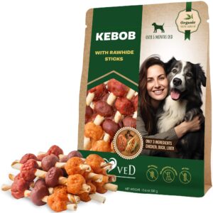 kabobs dog rawhide treats with duck & chicken human grade meat - all natural & organic dried snacks - grain free long lasting chews for large & small dogs - best sticks for training & healthy teeth