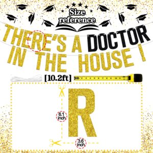 There's a Doctor in The House Banner, Congrats Doctor/Future Doctor, 2024 Medical College Graduation Party Decorations Supplies, Gold Glitter