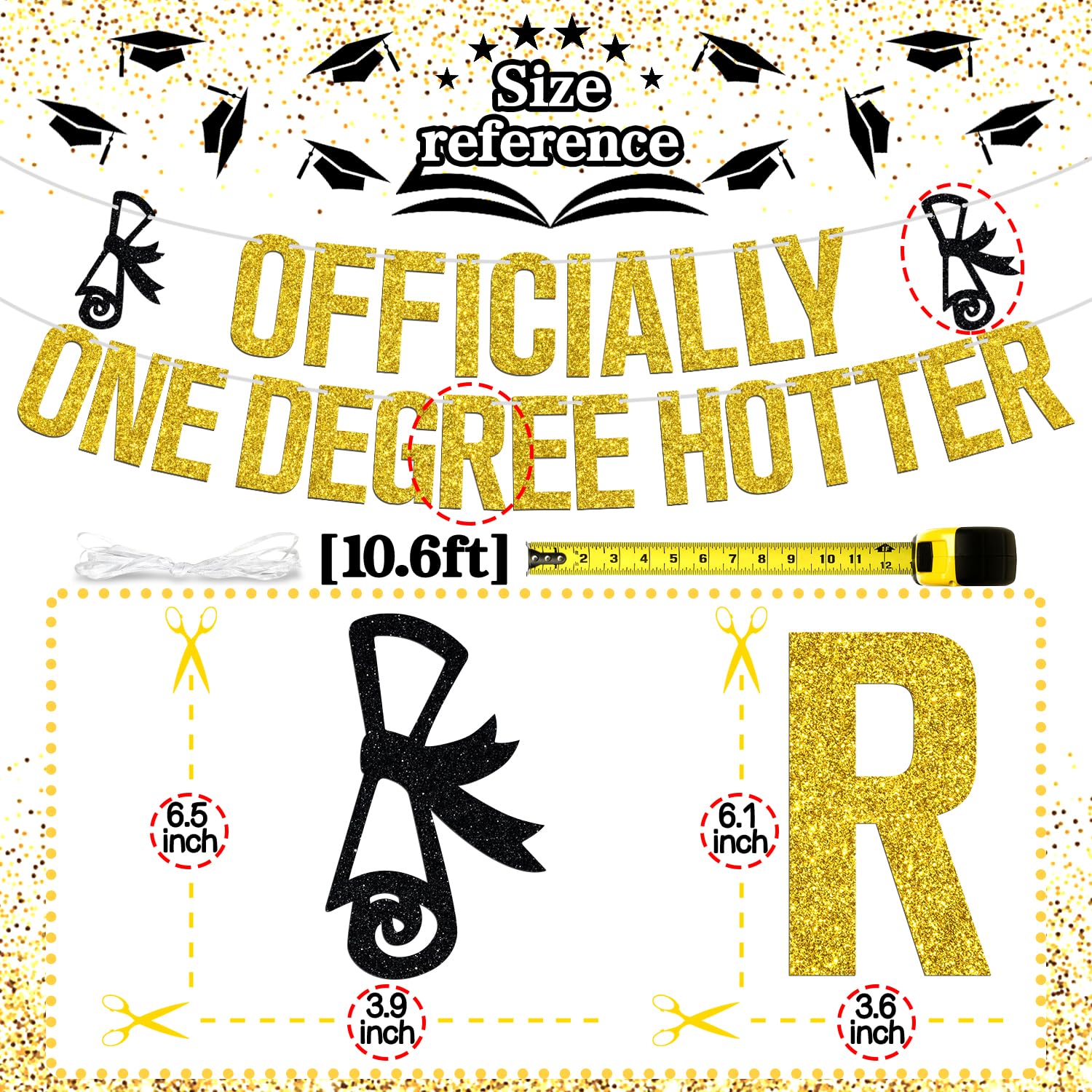 Officially One Degree Hotter Banner, Congrats Grad/Big Degree Energy, 2024 High School/College/Senior Graduation Party Decorations Supplies