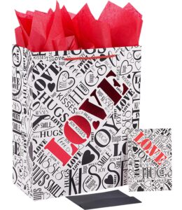 elephant-package 12.6" large love gift bag with card and tissue papers for valentines day/mother's day/father's day/anniversary and more (red love)