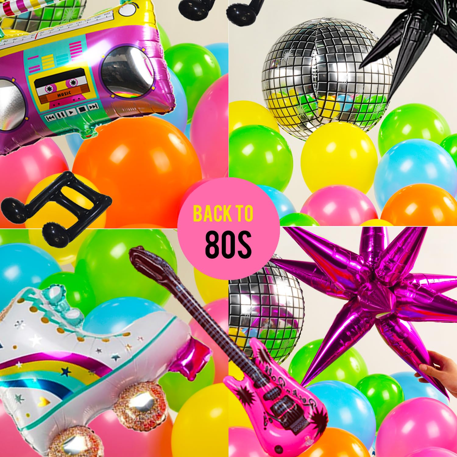 80S Music Theme Balloon Garland arch kit 160pcs with guitar disco ball musical note mylar balloon for back to 80s 90s disco Birthday party graduation prom decorations