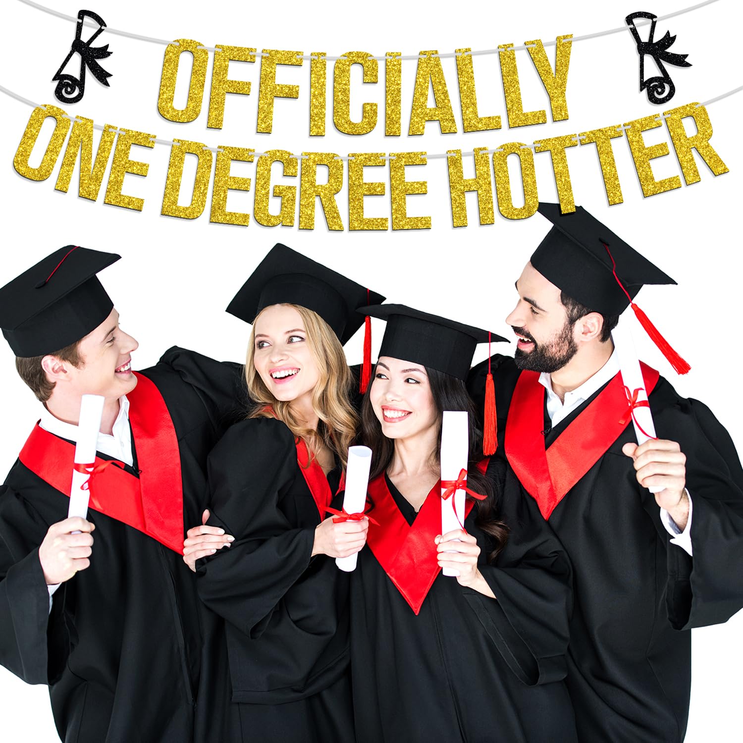 Officially One Degree Hotter Banner, Congrats Grad/Big Degree Energy, 2024 High School/College/Senior Graduation Party Decorations Supplies