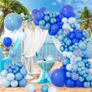 151Pcs Blue Balloon Garland Arch Kit with Different Size Metallic Patel Blue Confetti Balloons for Baby Shower Boys Birthday Wedding Graduation Ocean Themed Party Background Decorations