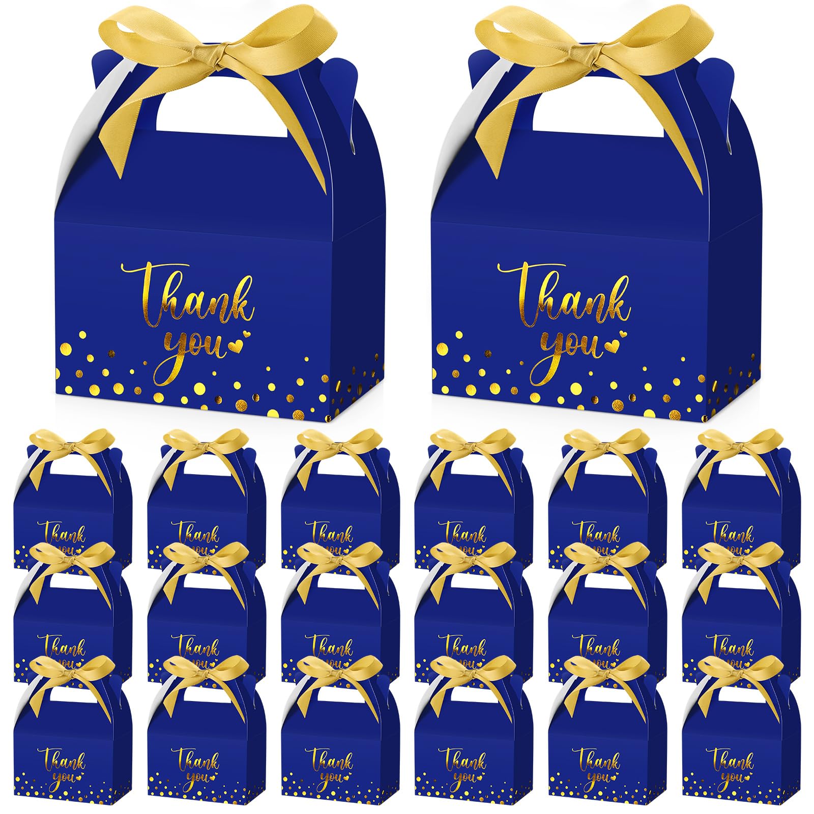 Engrowtic 50 Pcs Thank You Boxes Ribbon Gift Boxes with Handles 5.9 x 3.5 x 3.5 Inch Thank You Treat Boxes Gold Foil Print Paper Boxes for Graduation Wedding Baby Shower Holiday Party(Royal Blue)