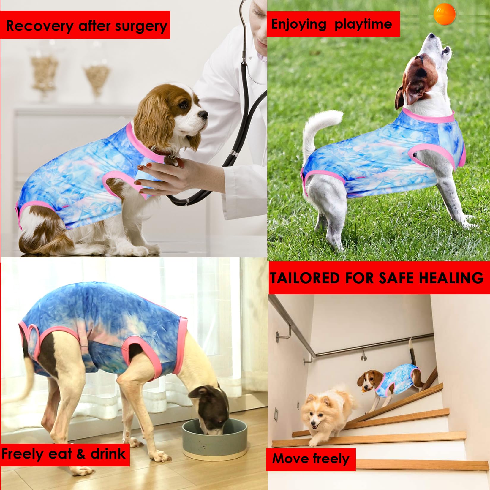 Wabdhaly Dog Surgery Recovery Suit for Small Female Spay,Anti Licking Dog Surgical Recovery Onesie,Tie Dye Blue Pink XS