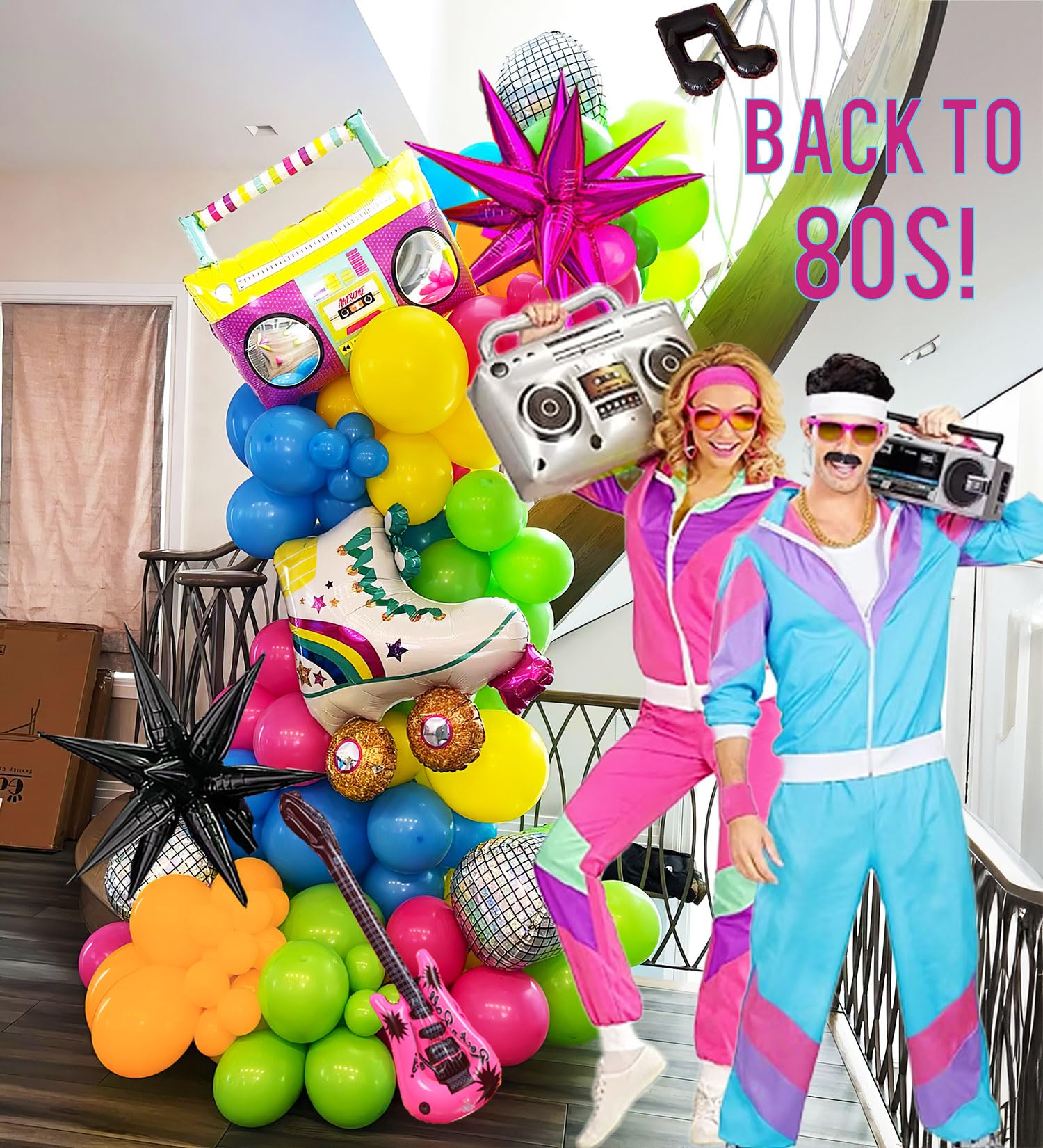 80S Music Theme Balloon Garland arch kit 160pcs with guitar disco ball musical note mylar balloon for back to 80s 90s disco Birthday party graduation prom decorations