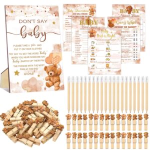 patelai 321 pcs baby shower games supplies, 5 sets (50 cards each) activities cards with 20 pencils 1 don't say baby sign 50 clothespin(brown bear)