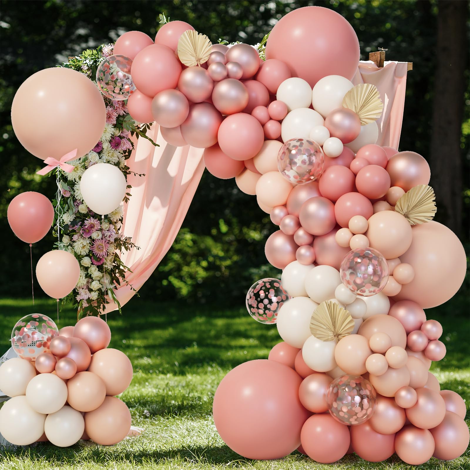 151Pcs Blush Pink Balloons Garland Arch Kit, Retro Dusty Pink Nude Rose Gold Ivory White Confetti Latex Balloons for Girls Baby Shower Garden Tea Party Bachelorette Birthday Wedding Decorations