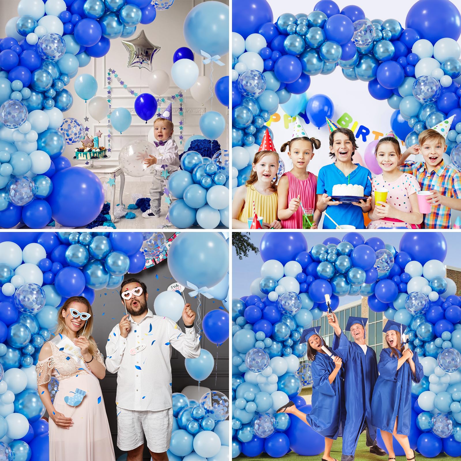 151Pcs Blue Balloon Garland Arch Kit with Different Size Metallic Patel Blue Confetti Balloons for Baby Shower Boys Birthday Wedding Graduation Ocean Themed Party Background Decorations