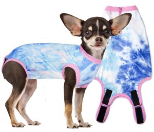 wabdhaly dog surgery recovery suit for small female spay,anti licking dog surgical recovery onesie,tie dye blue pink xs