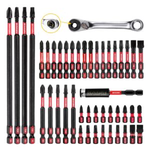 geinxurn impact tough magnetic mixed 46pack insert driver bits, s2 alloy steel screwdriver power bits set with 1pcs impact magnetic bit holder and mini wrench