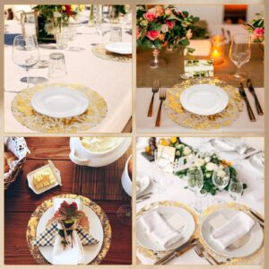 Sunnychicc 50 Pcs Disposable Gold Placemats Set 13 Inch Round Gold Foil Mesh Pressed Table Doilies Gold Metallic Thin Mesh Table Runner for Home Decoration Dining Table Wedding Birthday Party