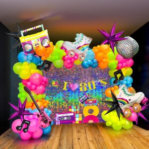 80s music theme balloon garland arch kit 160pcs with guitar disco ball musical note mylar balloon for back to 80s 90s disco birthday party graduation prom decorations