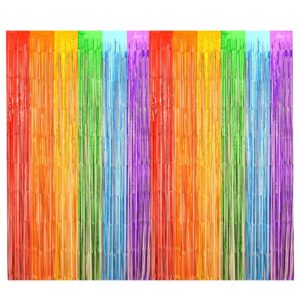 rainbow foil fringe curtains rainbow backdrop streamers party photo booth props for rainbow birthday circus carnival wedding bridal baby shower unicorn party decorations 2 pack