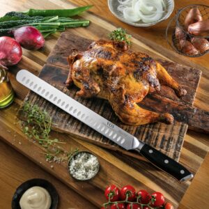 Vos 12'' Carving & Brisket Knife - Razor Sharp German Steel Butcher & Slicing Knife with Ergonomic Handle - Perfect for Meat, Bread, Cheese - Gift Box Included - BBQ & Kitchen Essential