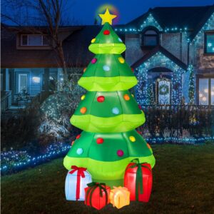 best choice products 10ft inflatable christmas tree, large lighted outdoor blow up holiday decor for yard, lawn, backyard, home w/ 10 led lights, color-changing star, lighted gifts