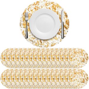 sunnychicc 50 pcs disposable gold placemats set 13 inch round gold foil mesh pressed table doilies gold metallic thin mesh table runner for home decoration dining table wedding birthday party