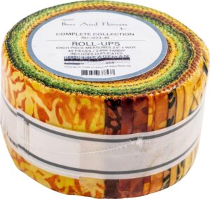 lunn studios artisan batiks bees and flowers 40 2.5-inch strips jelly roll robert kaufman ru-1223-40