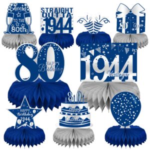 linaye 80th birthday decorations for men - blue and silver honeycomb centerpieces for 80 year old birthday party 80th birthday centerpieces for table seventy birthday vintage decorations decor