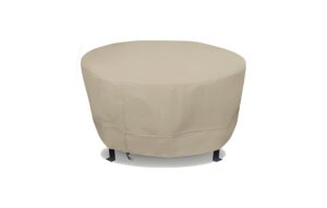 eevelle meridian patio round table cover with marine grade fabric - waterproof outdoor firepit cover - furniture set covers for dining table - easy to install - ( 30"h x 98"d, khaki)