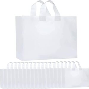 haploon clear bags 100 pcs plastic bags with handles bulk, frosted large plastic bags soft for shopping bags big size 16" x 14" x 4", gift bags, take out bags, high-density