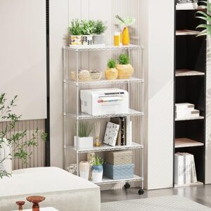 5 Tier NSF Wire Shelf Shelving Unit, 14 x 30 x 60 Inch 750lbs Capacity Adjustable Storage Metal Rack with Wheels/Leveling Feet & Shelf Liners, Ideal for Kitchen, Office Home and More - Chrome Set of 2