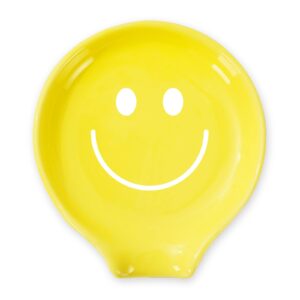 whaline happy face spoon rest yellow smile face ceramic spoon holder boho face sauce dishes ring dish for groovy retro boho party kitchen office home decor