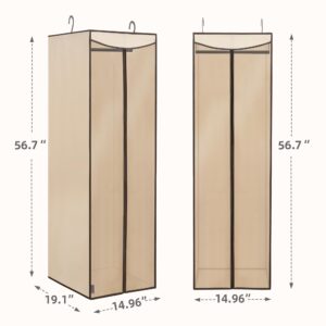 STORAGE MANIAC 2-Pack Hanging Garment Bag Zipper Cover with Sealed Clear Window, Long Garment Cover for Closet Storage Wardrobe Clothes Protector, Large Garment Storage Bag for Dresses,Suits, Beige