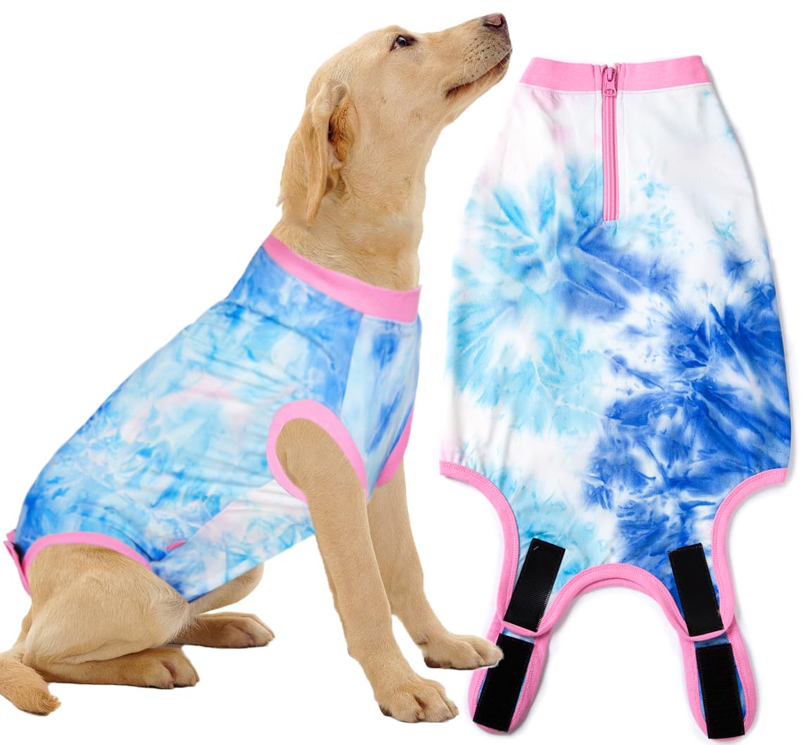 Wabdhaly Dog Surgery Recovery Suit for XX-Large Female Spay,Anti Licking Dog Surgical Recovery Onesie,Tie Dye Blue Pink XXL