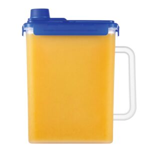 locknlock aqua fridge door water jug with handle bpa free plastic pitcher with screw top lid perfect for making teas and juices, 1 gallon, blue