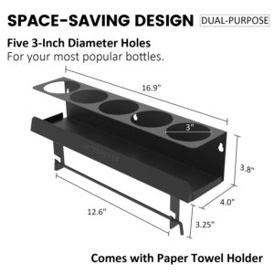 UNITEDPOWER 5 Aerosol Spray Can/Paper Towel Holder, Paint Bottle Storage Rack, Steel Wall Mount Shelf, Tool Organizer for Garage, Craft Workspace and Home