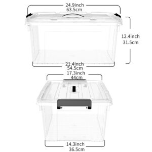 Cetomo Plastic Storage Bin Box Organizing Container with Lid and Secure Latching Buckles, Clear, 72Qt x 4, Pack of 4