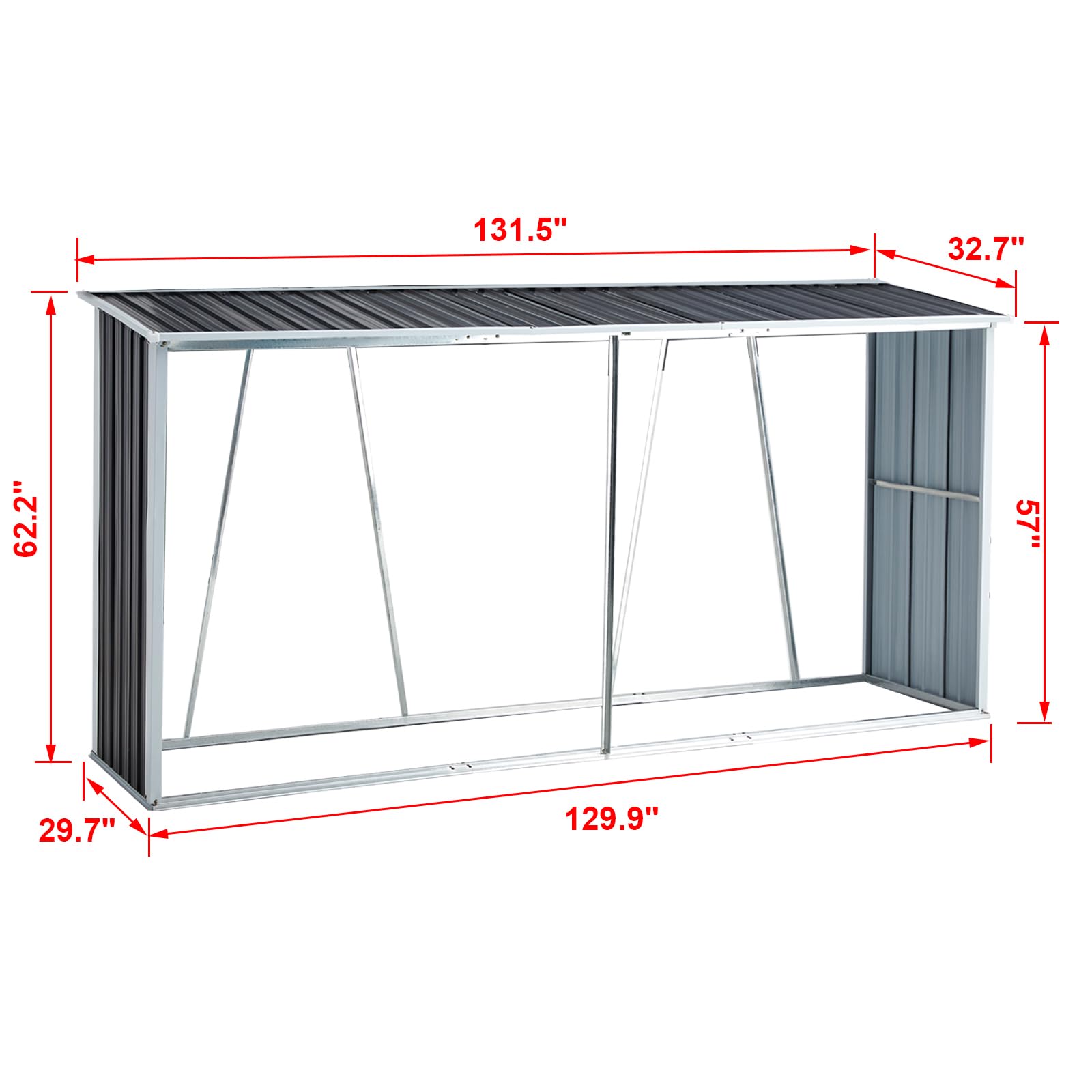 SPOFLYINN Galvanized Steel Log Storage Shed With Steel Floor Frame Raised Floor Slats Sloping Roof Design For Storing Your Firewood dark gray