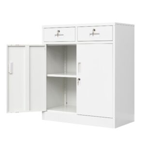 taskstorz metal garage storage cabinets，metal file cabinet with 2 locking drawers, lockable storage cabinets for office, home, garage, warehouse 36.2" h x 31.5" w x 15.7" d (white)