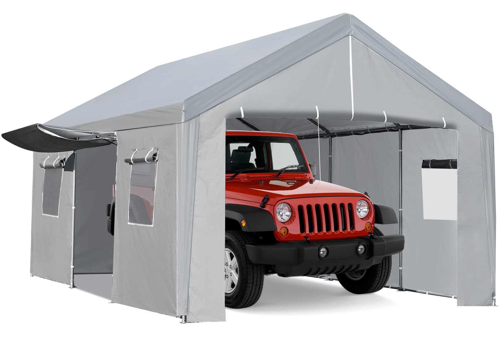 ACONEE Carport 10×20 FT Heavy Duty Car Canopy with Ventilated Windows, Removable Sidewalls & Zipper Doors, Portable Garage Boat Shelter Tent Outdoor, Waterproof All-Season Tarp for SUV, Car, Truck