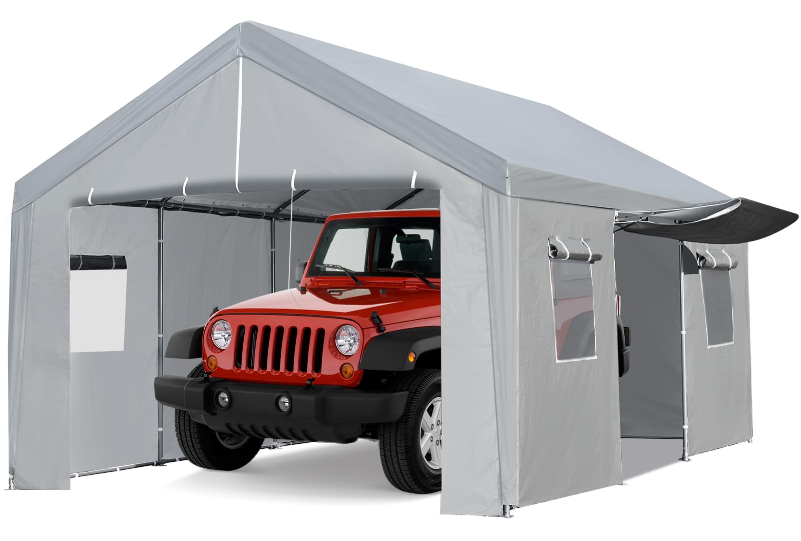 ACONEE Carport 10×20 FT Heavy Duty Car Canopy with Ventilated Windows, Removable Sidewalls & Zipper Doors, Portable Garage Boat Shelter Tent Outdoor, Waterproof All-Season Tarp for SUV, Car, Truck