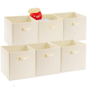 homneat 13 inch storage cubes bins 6 pack, foldable fabric cube storage bins 13x13x13 inch with handle, collapsible storage bins for cabinet and shelf, cubical storage boxes for closet storage, beige