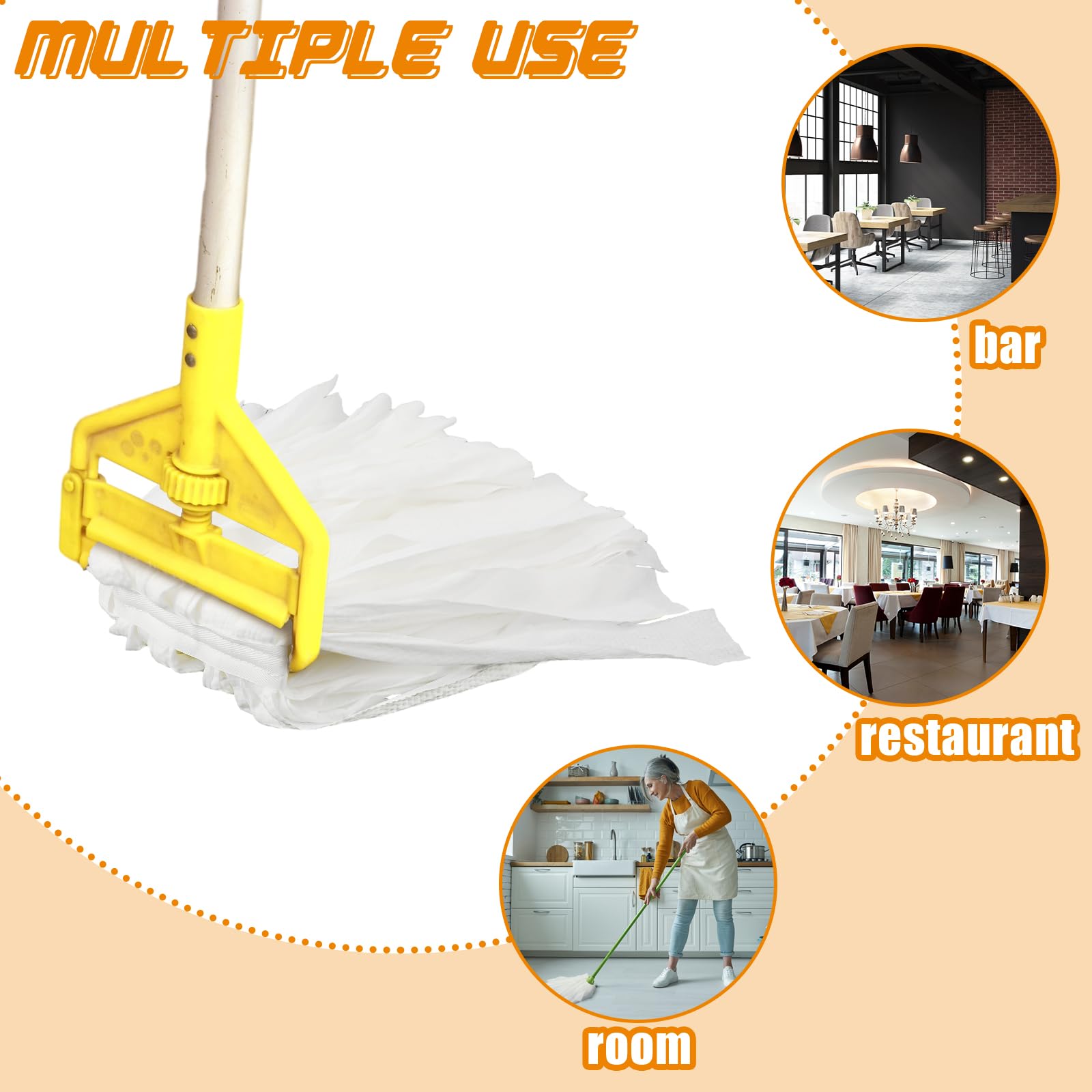 Yoande Disposable Industrial Mop Head Replacement 6 Inch Commercial White Mop Head Refill Lint Free Mop Non Woven Cut End Mop Head for Floor Cleaning Wet Indoor Outdoor Home Industrial Use(12 Pcs)