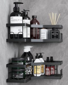 shower caddy, 2 pack bathroom shelves, adhesive shower shelf no drilling, black shower storage, shower organiser, rust-resistant shower caddy corner, shower soap holder, bathroom accessory