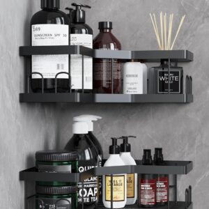 Shower Caddy, 2 Pack Bathroom Shelves, Adhesive Shower Shelf No Drilling, Black Shower Storage, Shower Organiser, Rust-Resistant Shower Caddy Corner, Shower Soap Holder, Bathroom Accessory