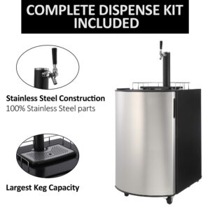 Beer Kegerator, Single Tap Draft Beer Dispenser, Full Size Keg Refrigerator With Shelves, Stainless Steel, Drip Tray & Rail, silver