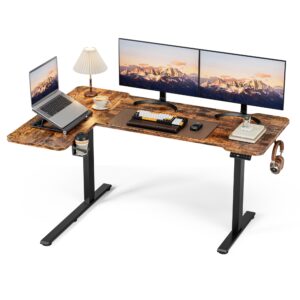 acrolix 59" reversiable l-shaped electric standing desk adjustable height gaming stand up corner desk sit stand home office computer desk with splice board,rustic brown top