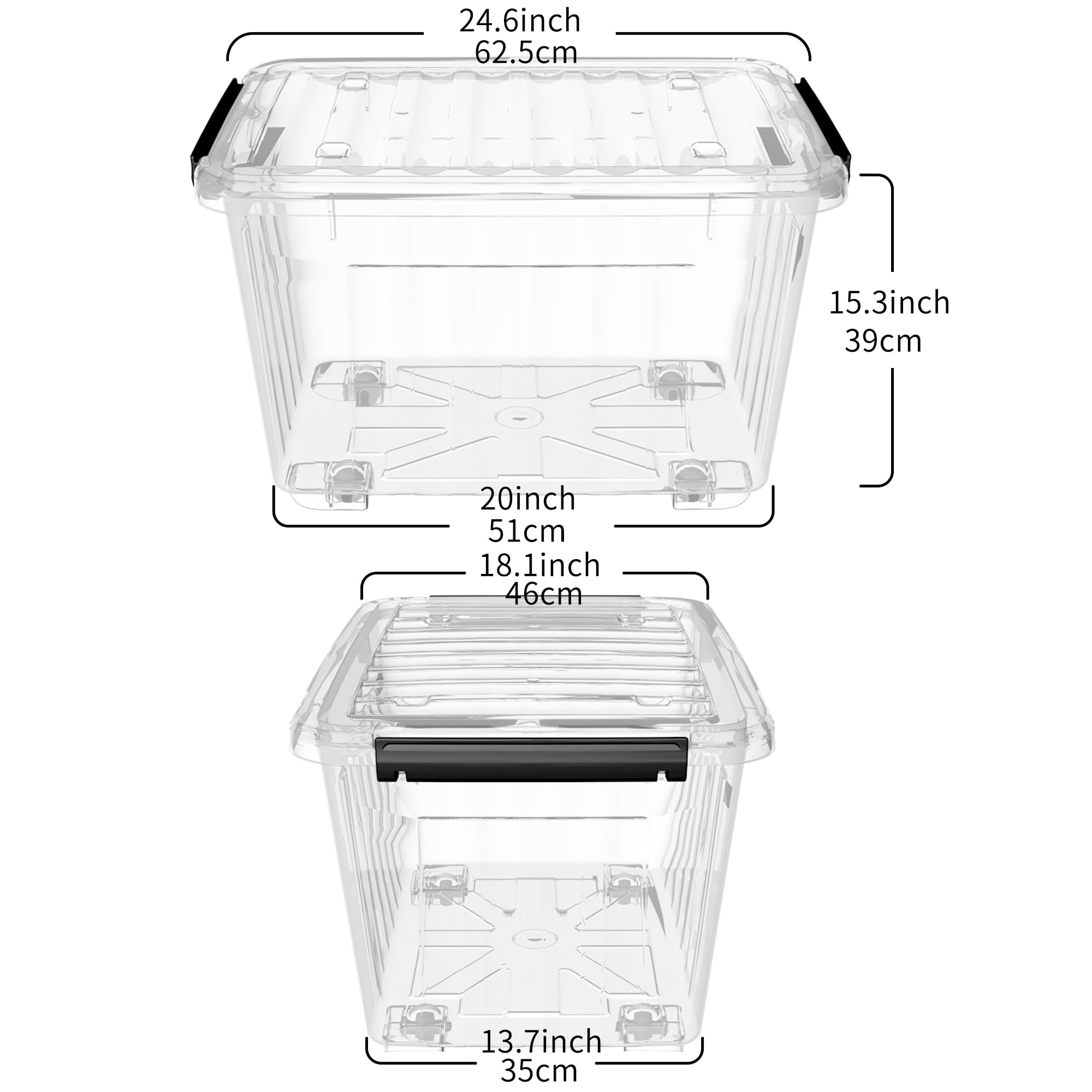 Cetomo Plastic Storage Bin Box Stackable and Nestable with Lid and Secure Latching Buckles, Clear, 85Qt x 4, Pack of 4