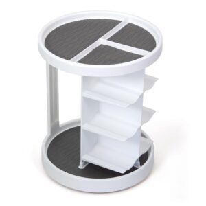 copco white and gray 2 tier vitamin turntable with 6 cradles for vitamins, supplements, ect with non slip grip and stacked layers for spae saving