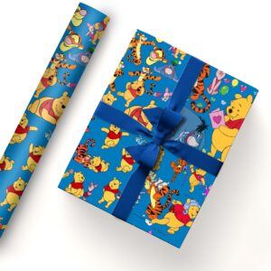 eyqqm pack of 5 pooh gift wrapping paper 20" x 30" kraft paper pooh bear and tigger wrapping paper sheets pack for kids birthday, party storage festive decoration (blue friends)