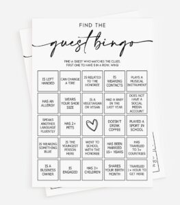 all ewired up 50 find the guest bingo game (50-cards) fun baby shower game activity, bridal shower, wedding decorations, rehearsal dinner, engagement party, gender neutral boy or girl, minimalist