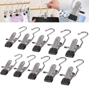 10pc space-saving clothespin hat pants storage hanging travel hook,360°rotating stainless steel metal hanging travel hooks for hanging,single clip hangers with hook (10pc-black)