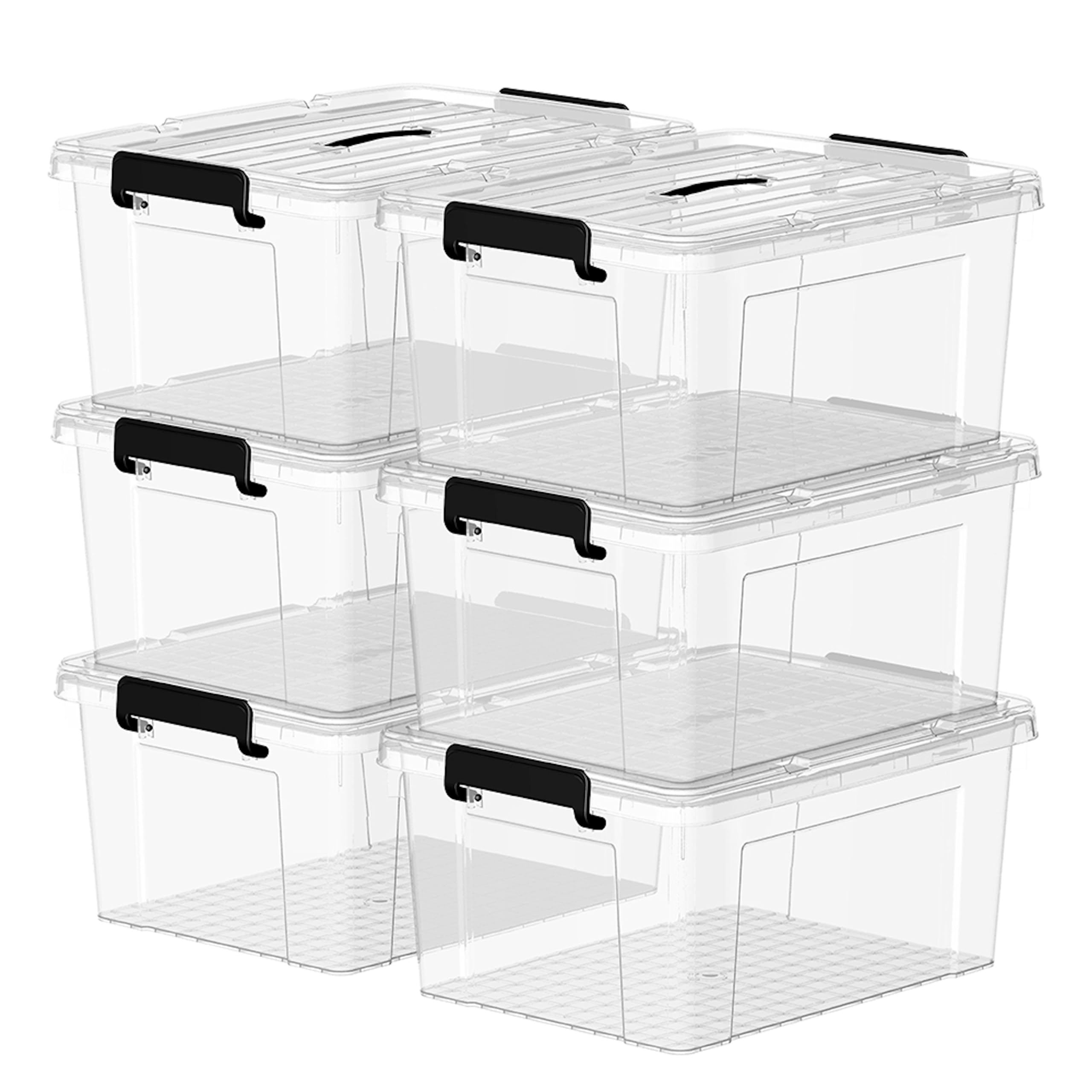 Cetomo Plastic Storage Bin Box Organizing Container with Lid and Secure Latching Buckles, Clear, 16Qt x 6, Pack of 6